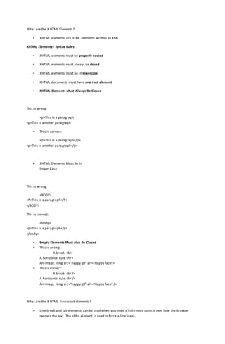 Summary of-xhtml-basics | DOCX | Web Design and HTML | Internet