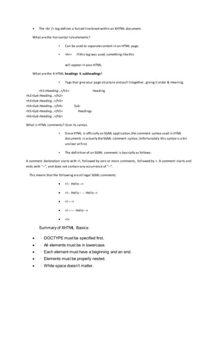 Summary of-xhtml-basics | DOCX | Web Design and HTML | Internet