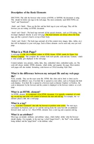 Summary of-xhtml-basics | DOCX | Web Design and HTML | Internet