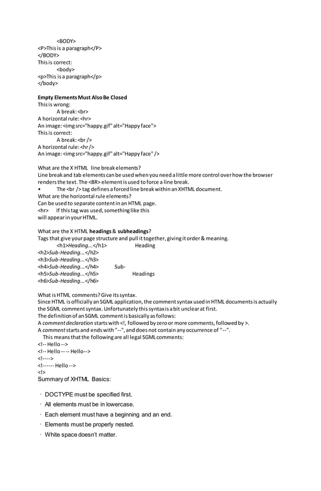 Summary of-xhtml-basics | PDF