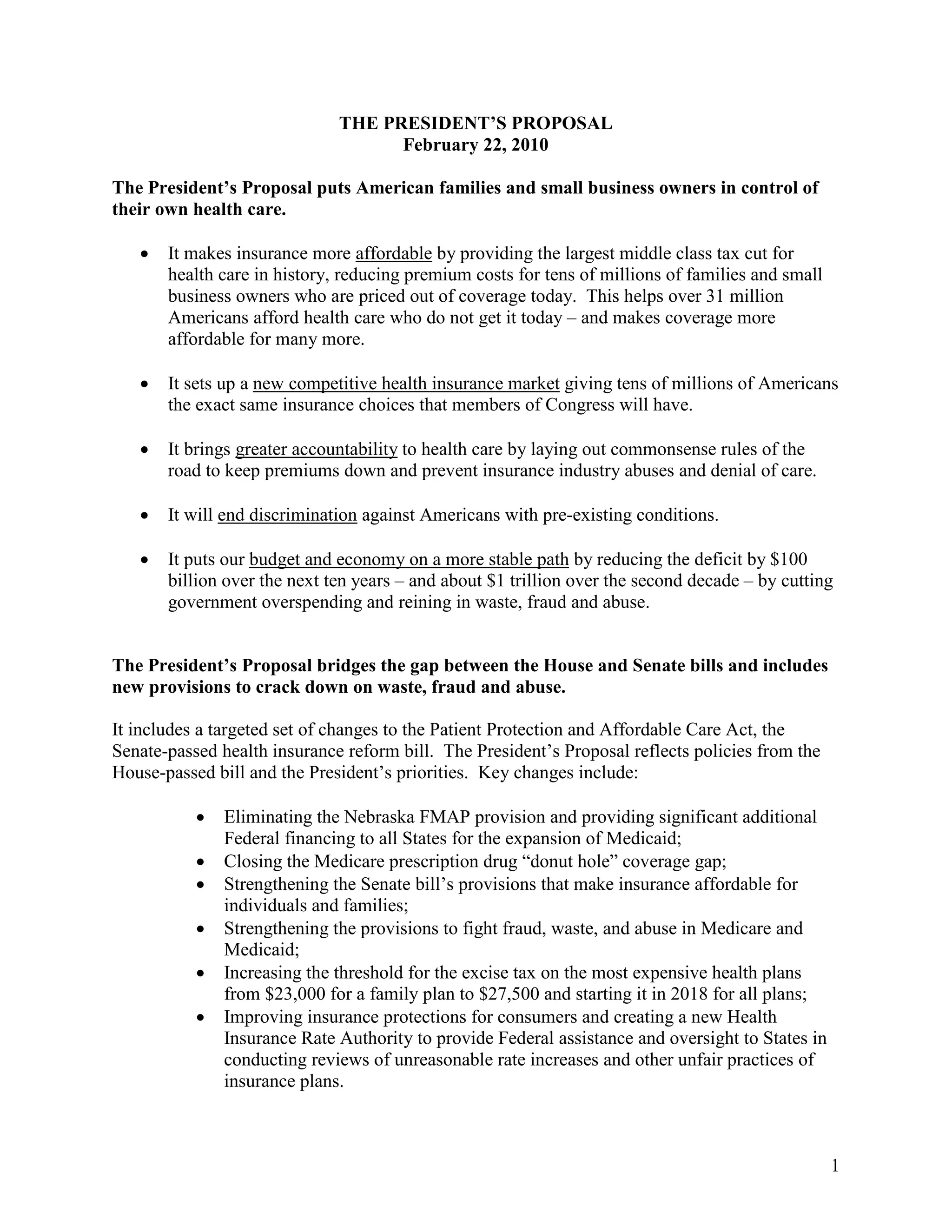 Summary Presidents Proposal | PDF