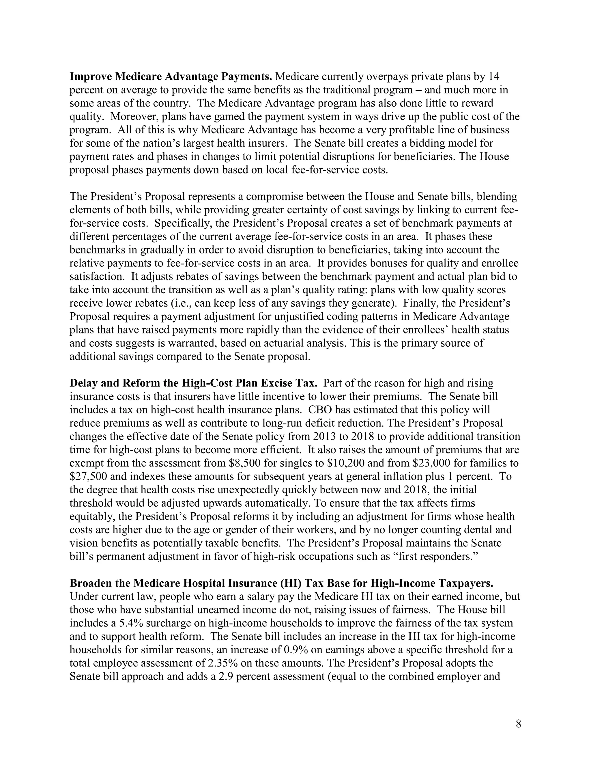 Summary Presidents Proposal | PDF