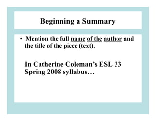 How to write a Summary effectively. Examples and practice | PPT