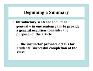 How to write a Summary effectively. Examples and practice | PPT
