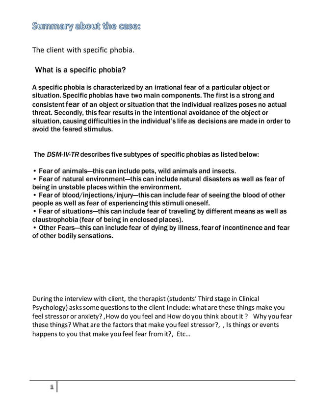 Case Presentation (specific Phobia) | DOCX | Physical Therapy | Wellness