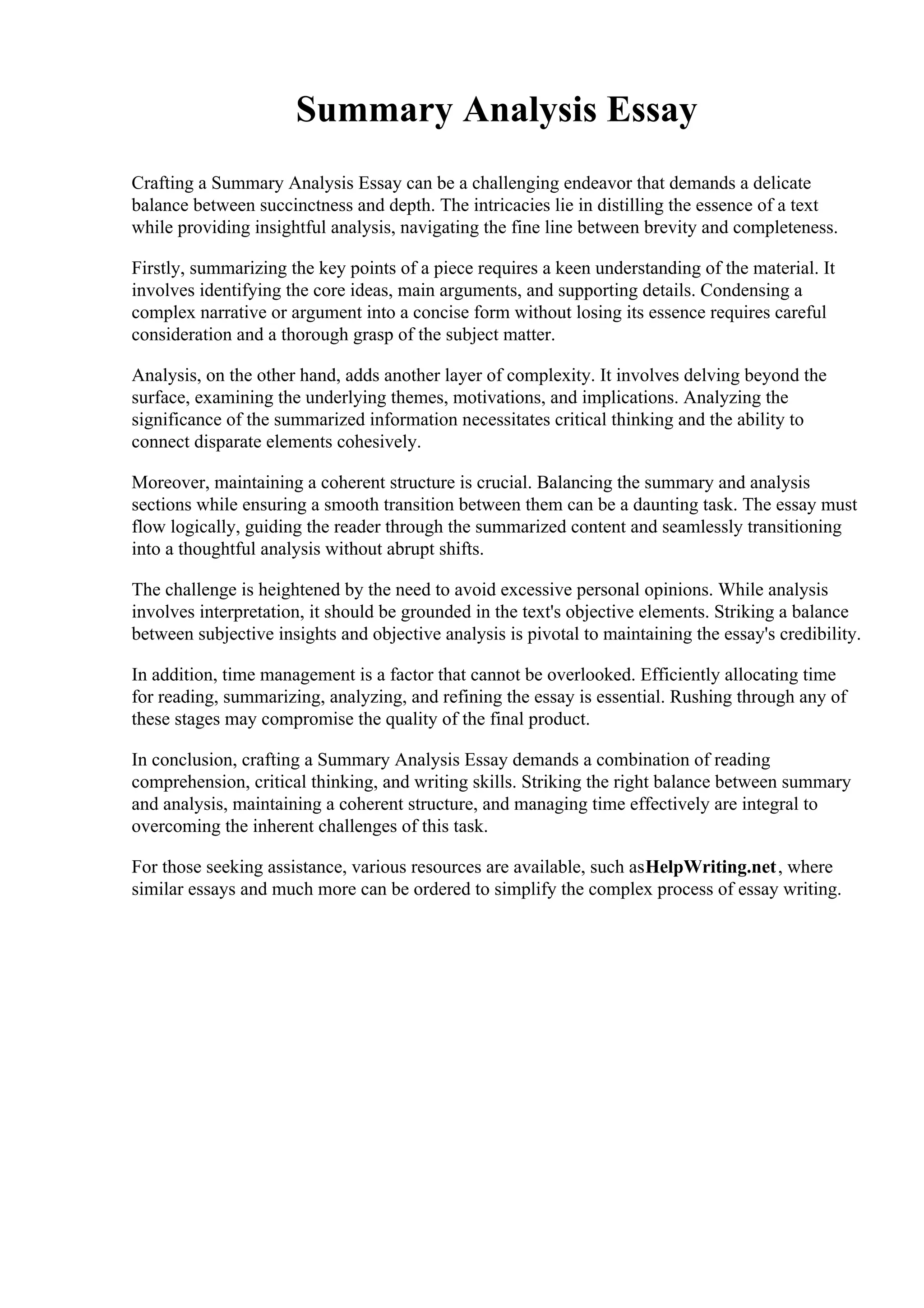 Summary Analysis Essay. Massachusetts Maritime Academy | PDF