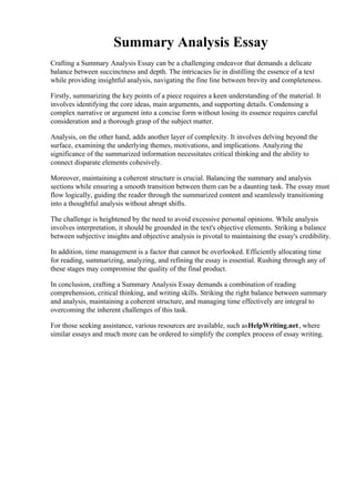 Summary Analysis Essay. 012 Summary Response Essays Save Paragraph ...