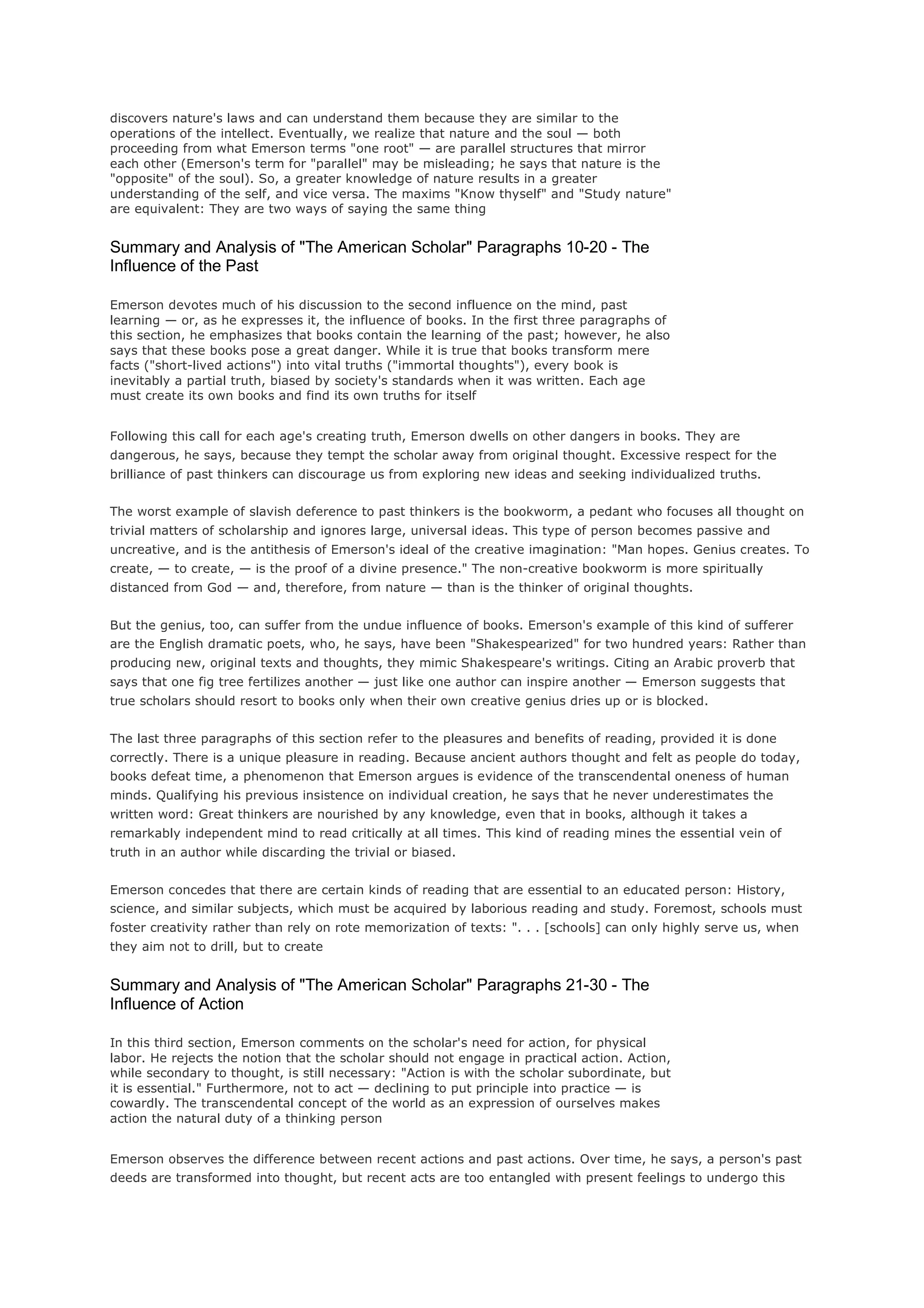 Summary and analysis of the american scholar | PDF