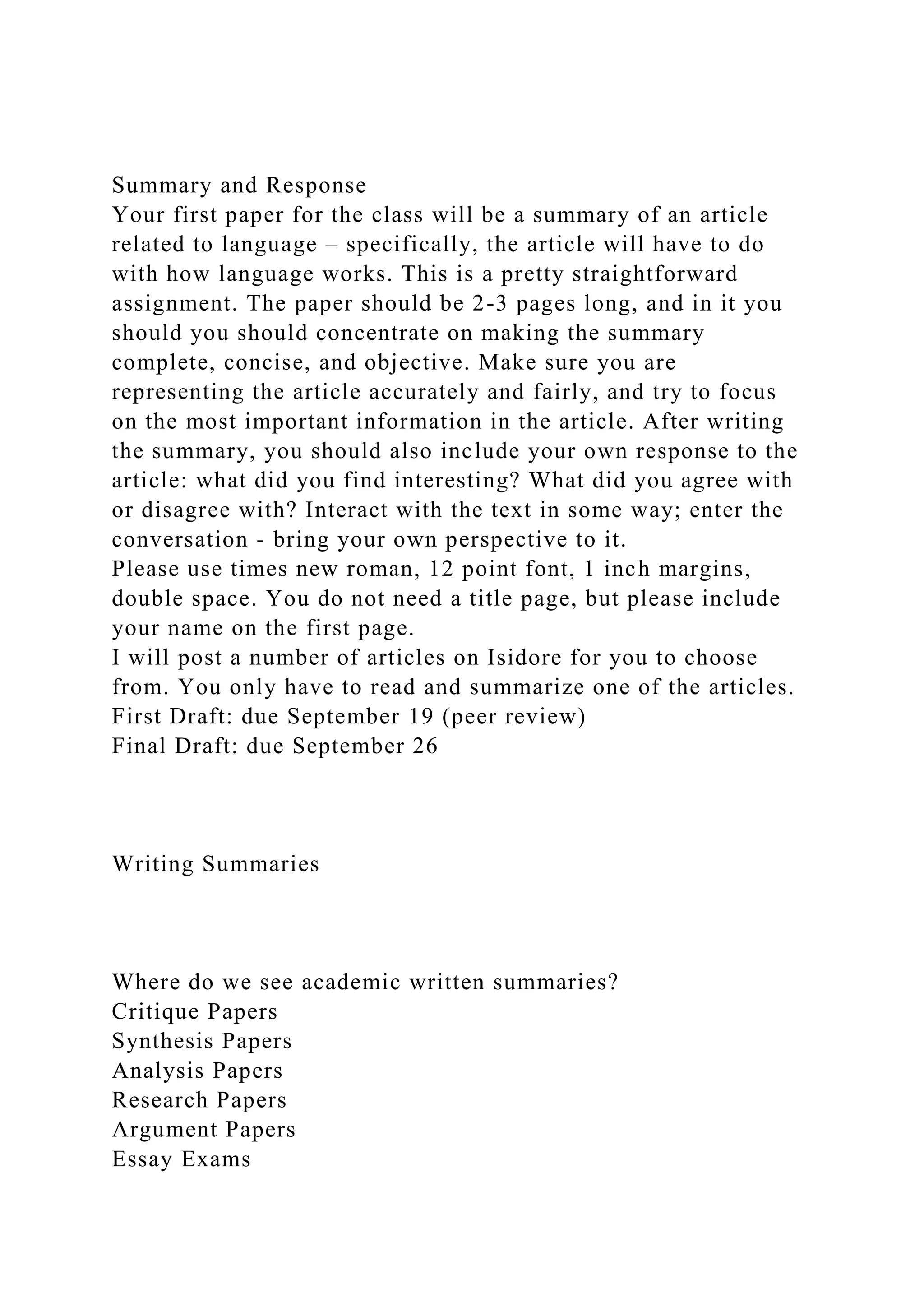 Summary and ResponseYour first paper for the class will be a sum.docx