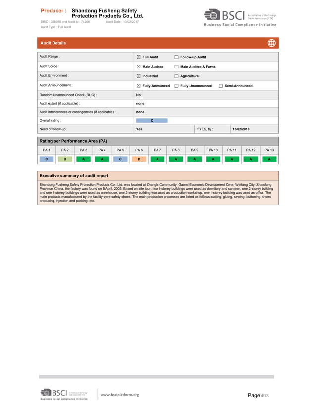 FUSHENG BSCI CERTIFICATE | PDF