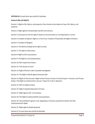 Summary Bill or RIGHTS Article 3 Section 1-22 | PDF