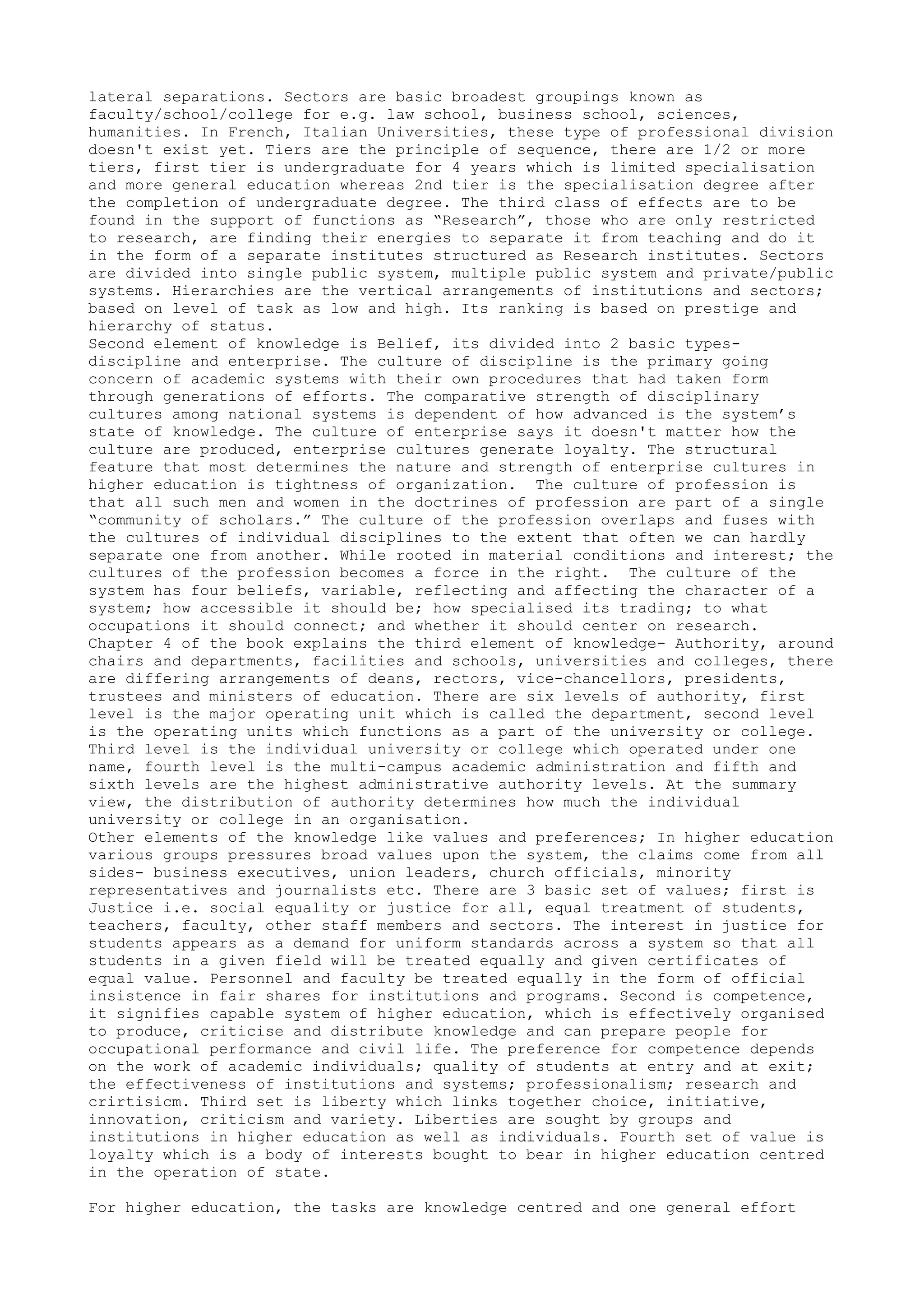 Summary of the book - THE HIGHER EDUCATION SYSTEM, BURTON.R.CLARK | TXT