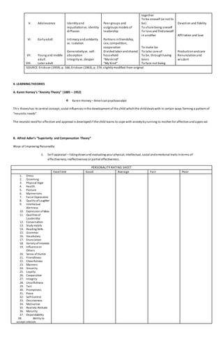 Personality development and mental health (Psychology 1) | DOCX