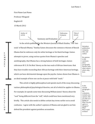 Essay Summary Example