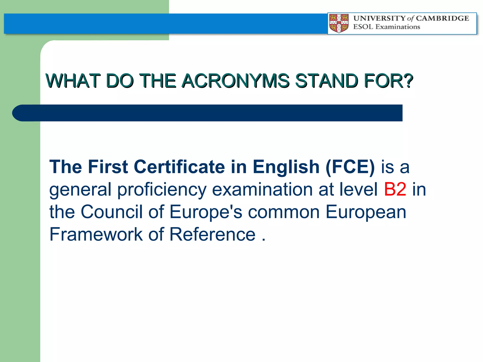 Summary FCE exam | PPT