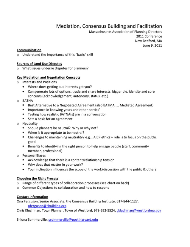 Mediation Summary Handout | PDF