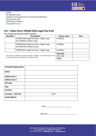FEDMA - Legal Fact Pack Summary and Pre-order Form | PDF