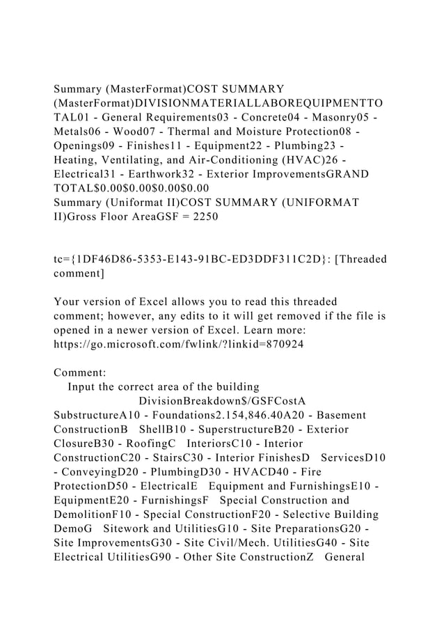 Summary (MasterFormat)COST SUMMARY (MasterFormat)DIVISIONMATERIALL.docx