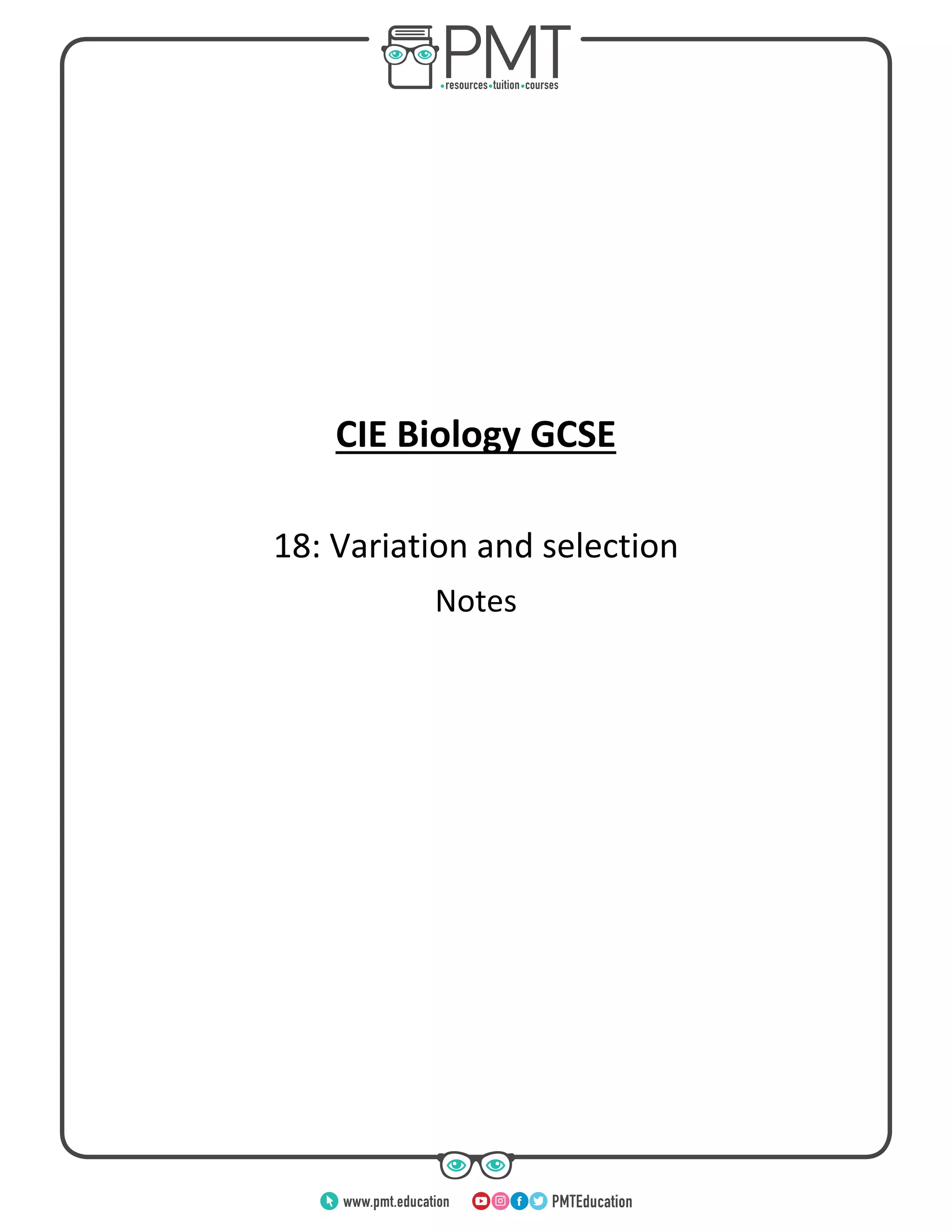 Summary Notes - Topic 18 Variation and Selection - CIE Biology IGCSE.pdf