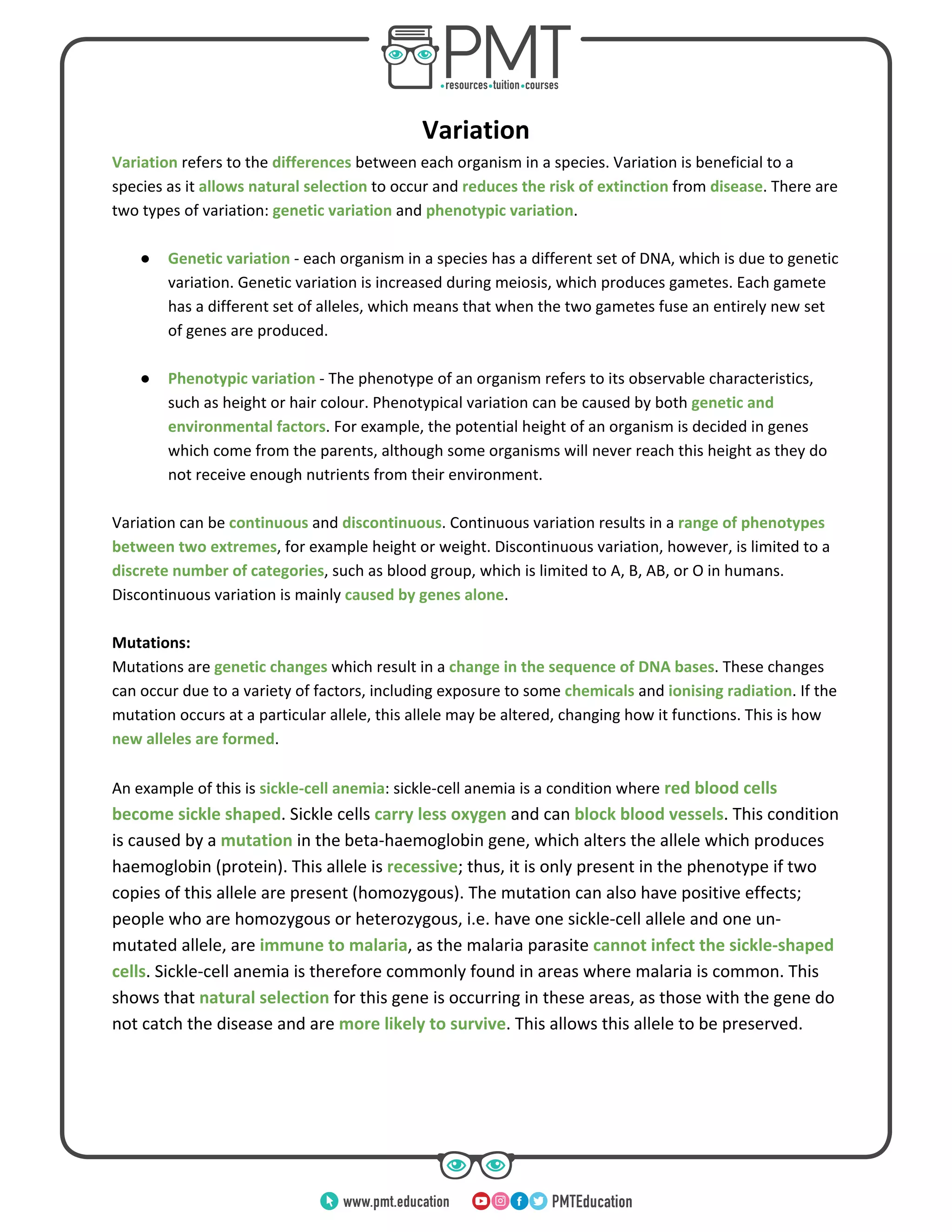 Summary Notes - Topic 18 Variation and Selection - CIE Biology IGCSE.pdf
