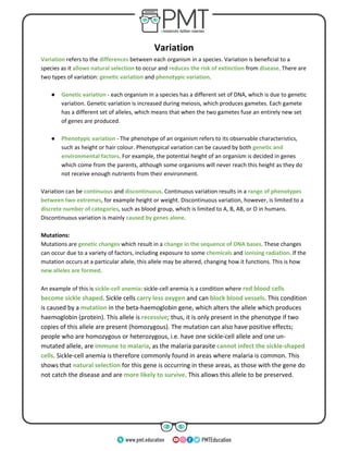 Summary Notes - Topic 18 Variation and Selection - CIE Biology IGCSE.pdf