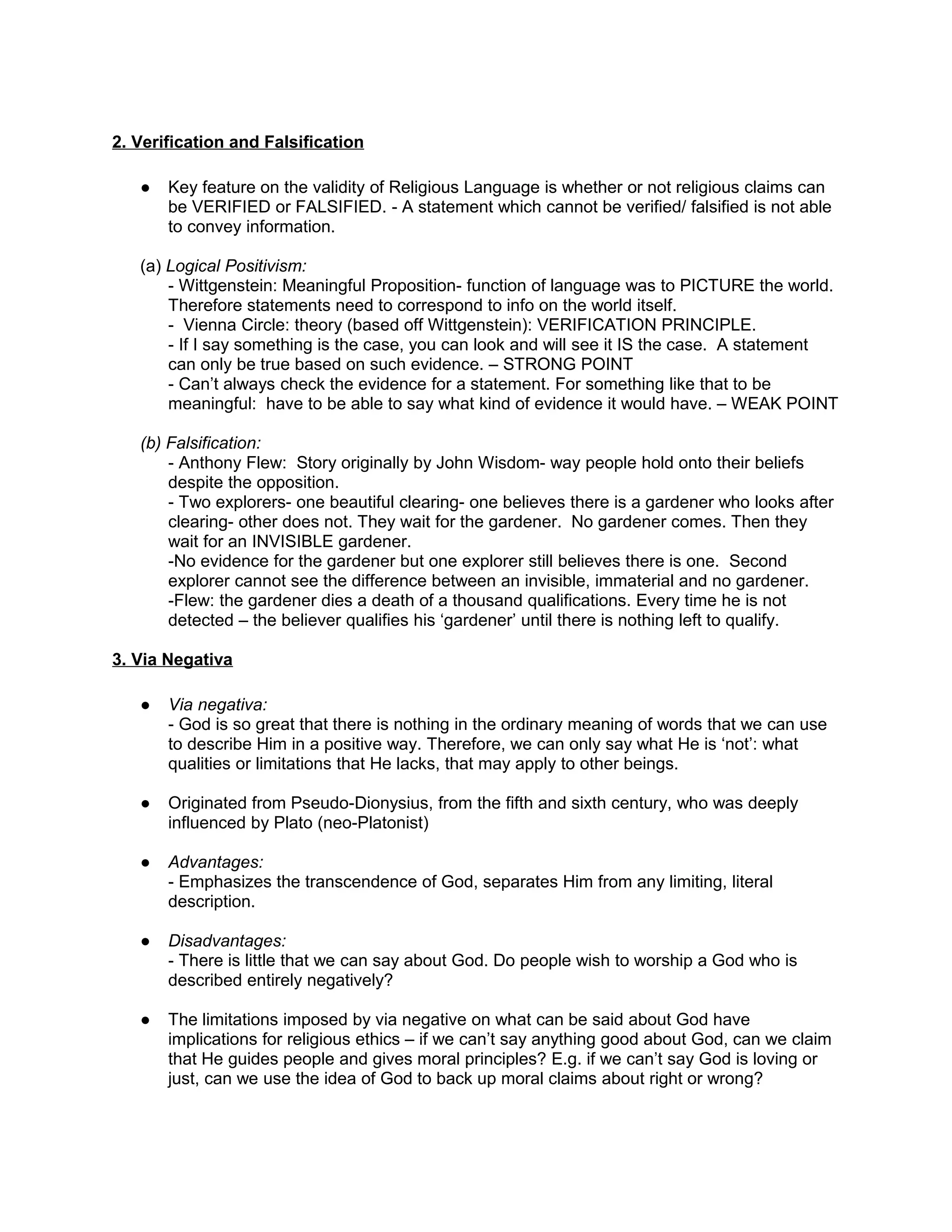 Summary notes religious language | DOC