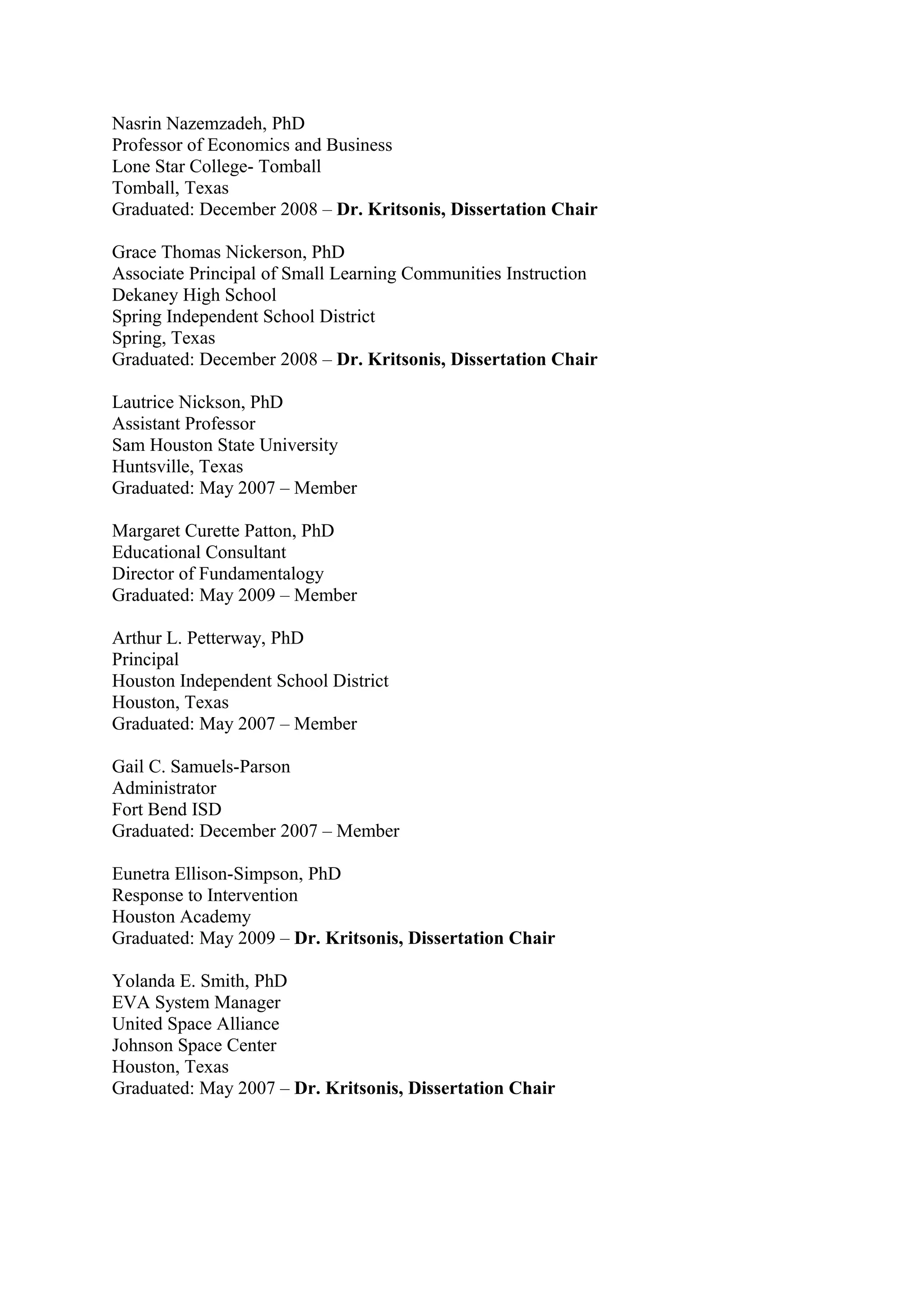 Dr. W.A. Kritsonis - Summary of Achievement | PDF