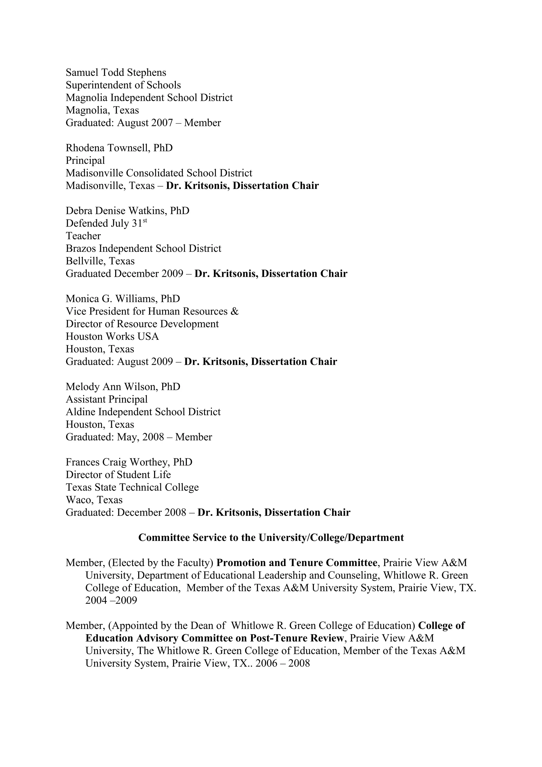 Dr. W.A. Kritsonis - Summary of Achievement | PDF