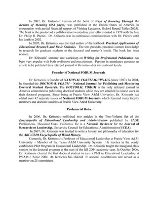 Dr. W.A. Kritsonis - Summary of Achievement | PDF