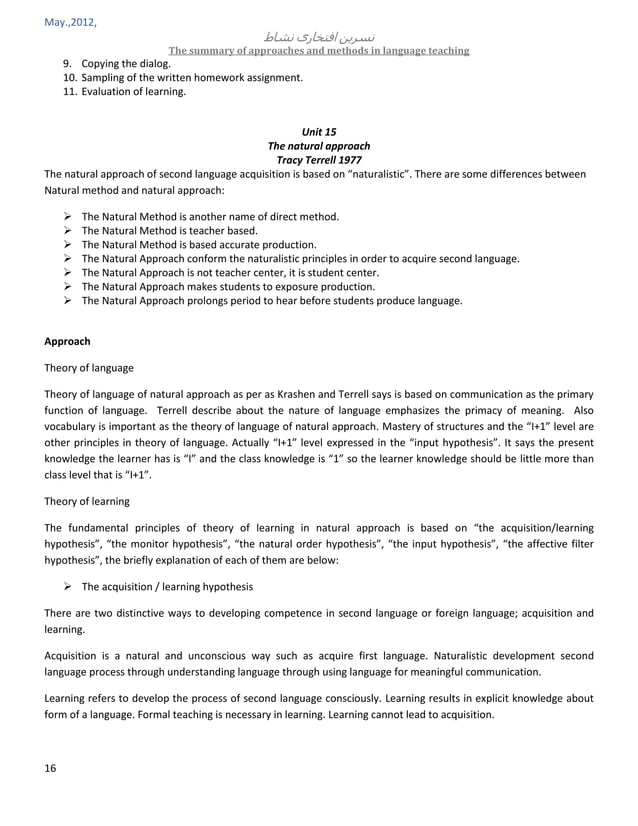 Summary of approaches and methods in language teaching | PDF