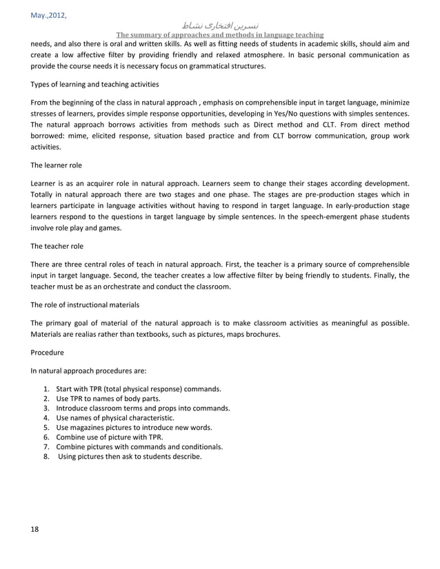 Summary of approaches and methods in language teaching | PDF