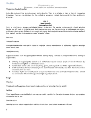 Summary of approaches and methods in language teaching | PDF