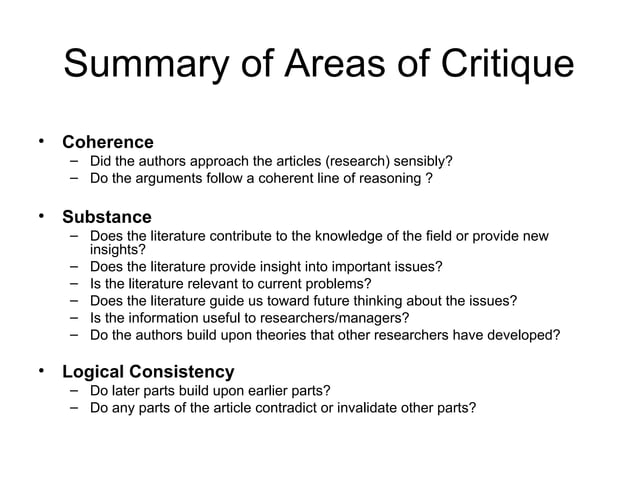 Summary of areas of critique | PPT
