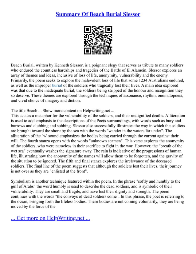 Summary Of Beach Burial Slessor | PDF