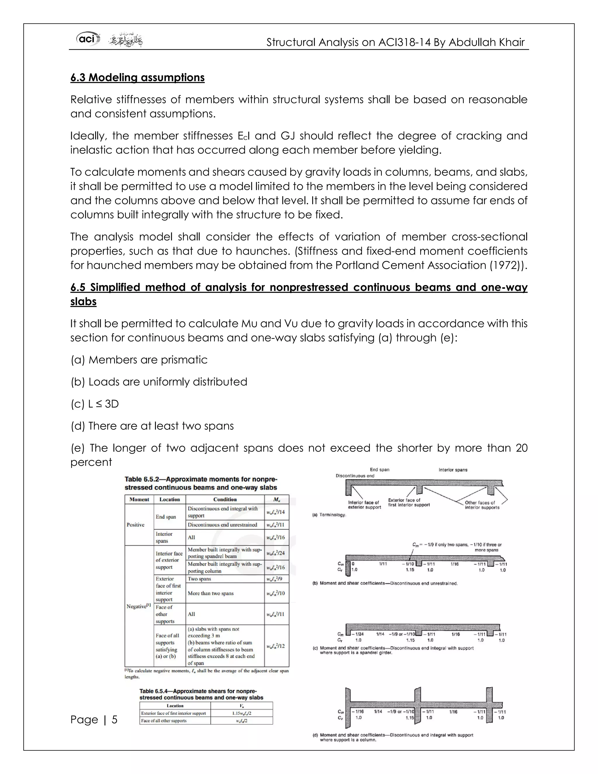 Summary Of Chapter 6 Aci318 14m Structural Analysis Pdf