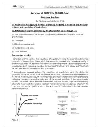 Summary of CHAPTER 6 (ACI318-14M) Structural Analysis | PDF