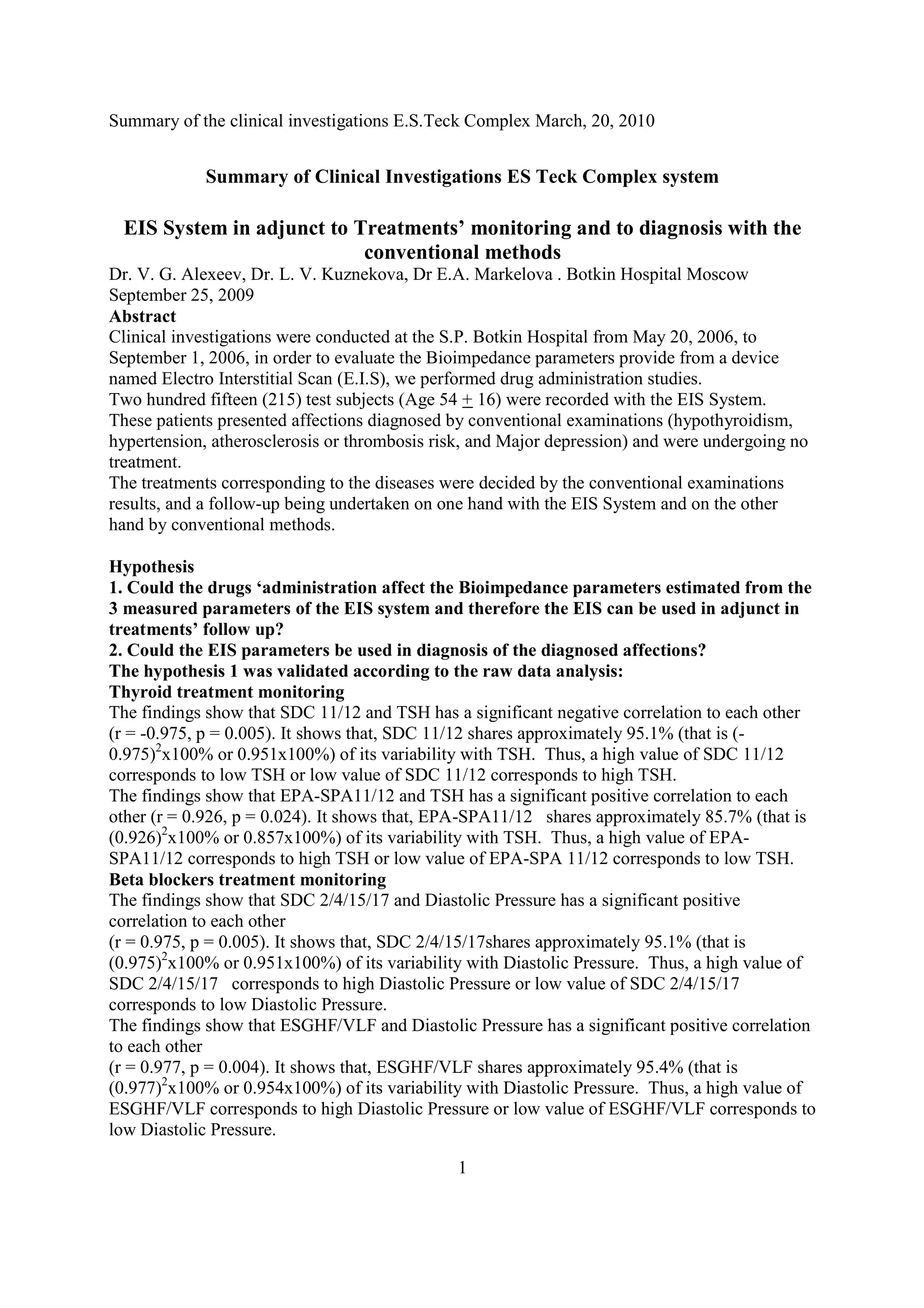 Summary of clinical investigations es teck complex system | PDF