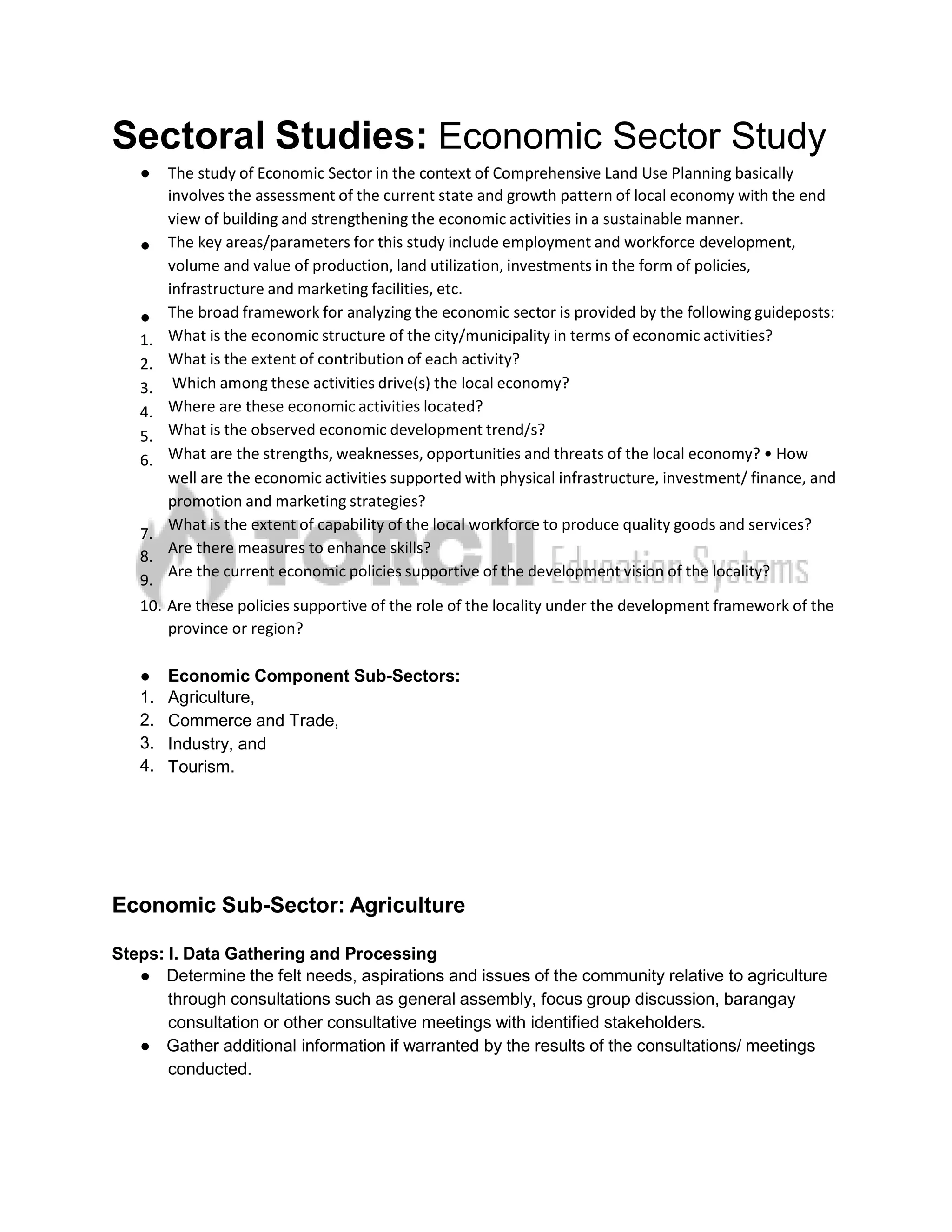 Summary of CLUP Vol 2 Economic Sector Study | PPTX