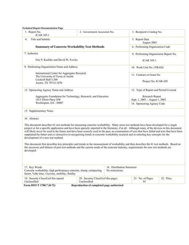 Summary of concrete workability test | PDF | Standardized Testing ...