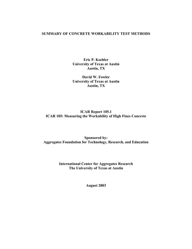 Summary of concrete workability test | PDF | Standardized Testing ...