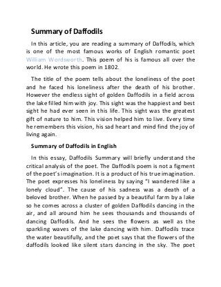 Summary of Daffodils | PDF