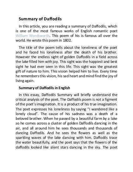 Summary of Daffodils | PDF