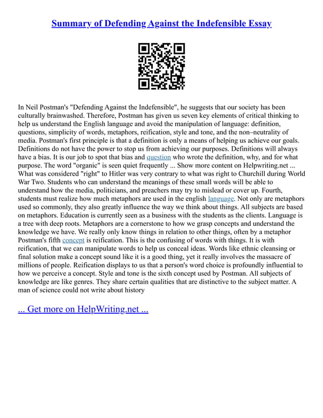 Summary Of Defending Against The Indefensible Essay | PDF