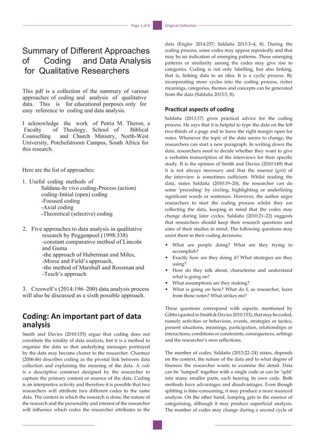 Summary of different approaches collection of coding and data analysis for qualitative ...