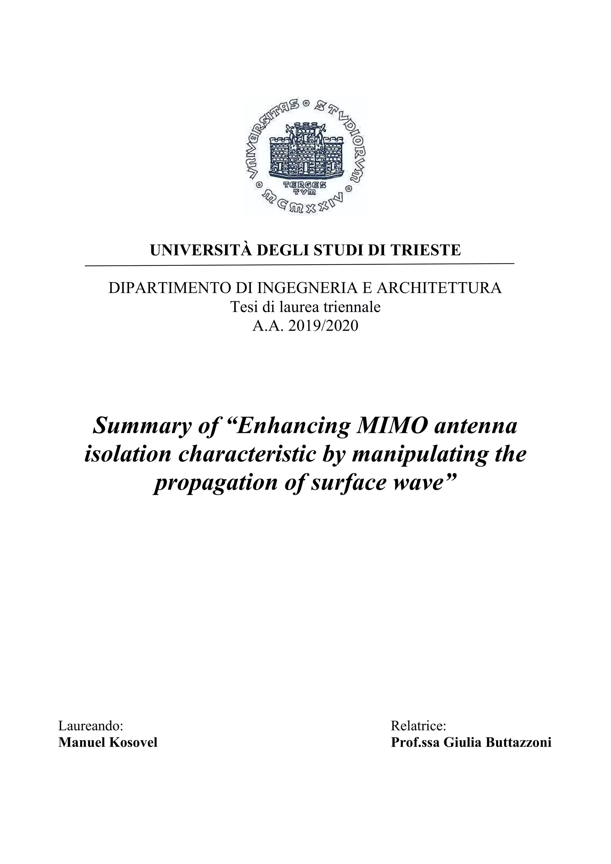 Summary Of Enhancing Mimo Antenna Isolation Characteristic By Manipulating The Propagation Of