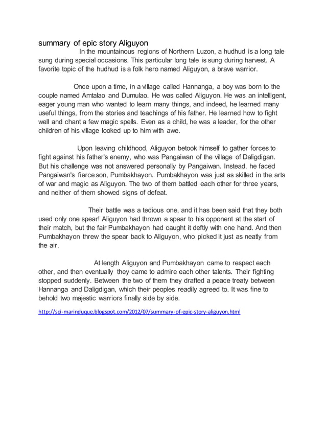 Summary of epic story aliguyon | DOCX