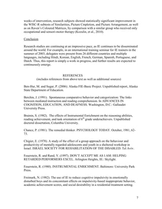 Summary of evaluation and research studies on effects of instrumental ...