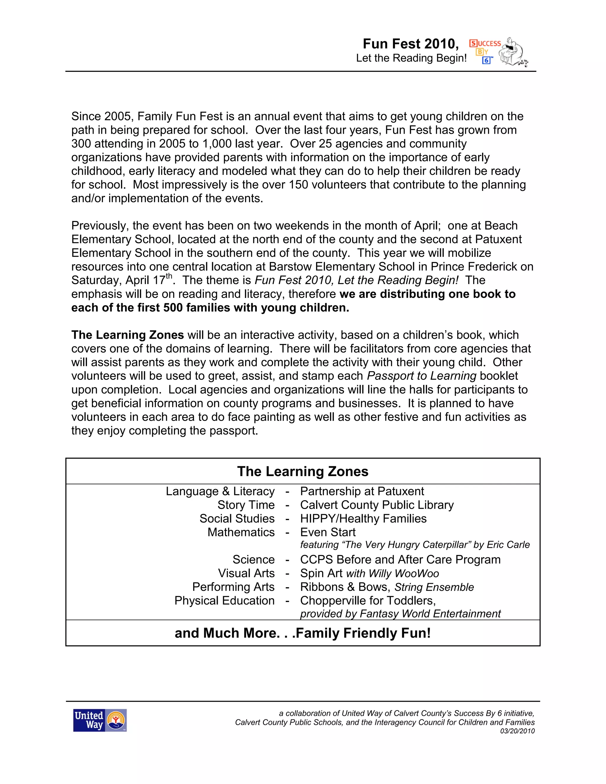 Events and Activities for Fun Fest 2010 | PDF