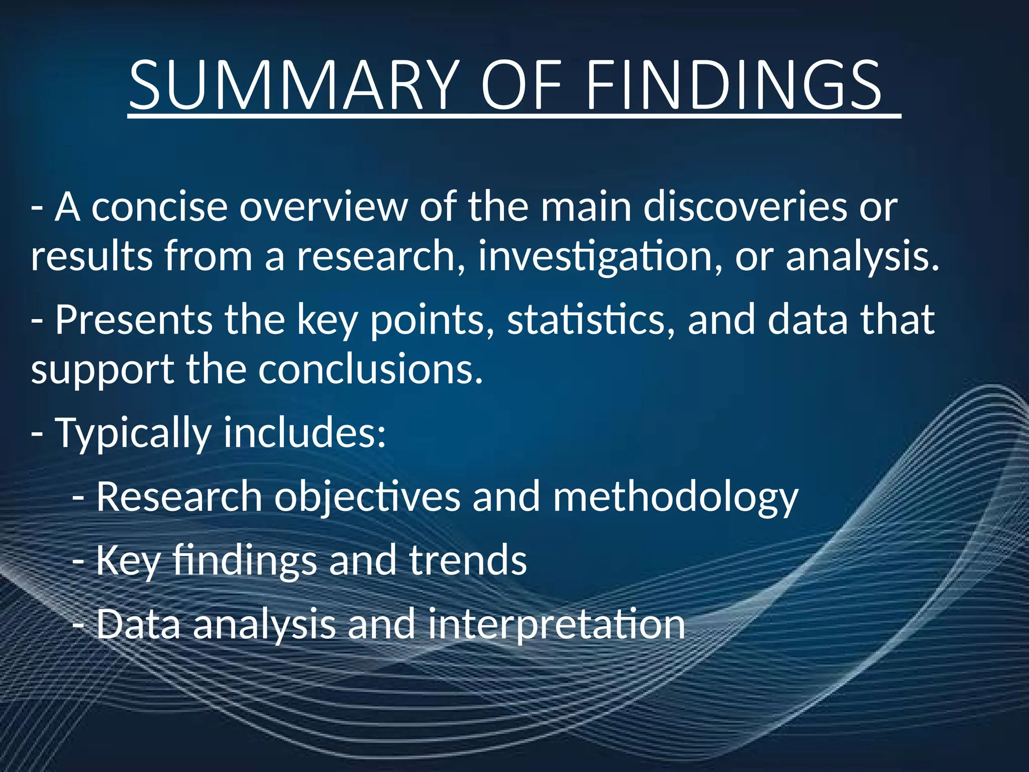 SUMMARY OF FINDings report in powerpoint presentation | PPTX