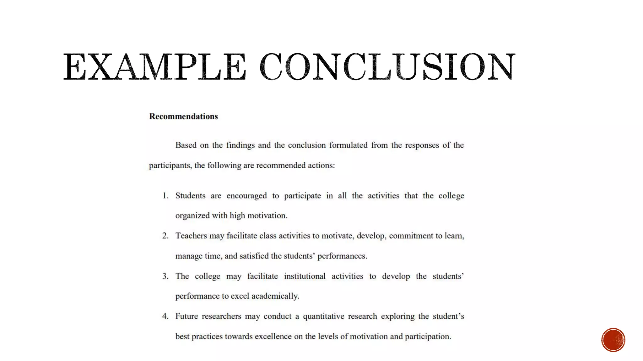 Summary of findings, conclusion and recommedations Ed200 | PPTX